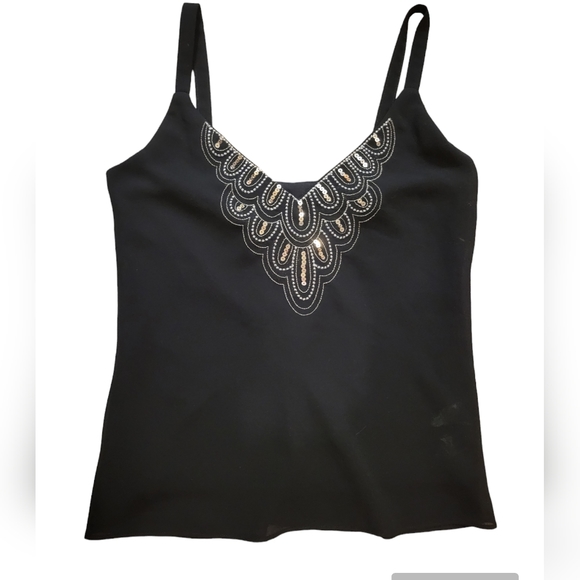 Metaphor | Tops | Y2k Metaphor Black Bias Cut Sequenced Neck Camisole M ...